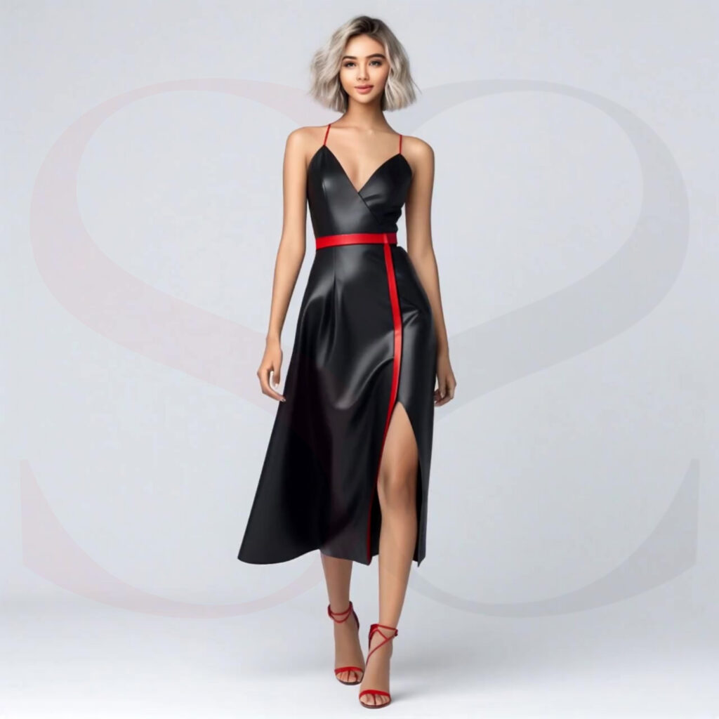 Spaghetti Straps Dress – Bold & Elegant Faux Leather Midi